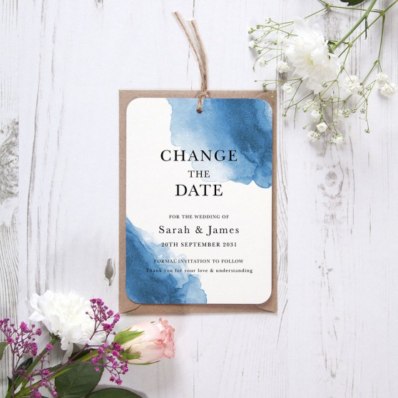 Blue Watercolour Splash Save the Date Cards