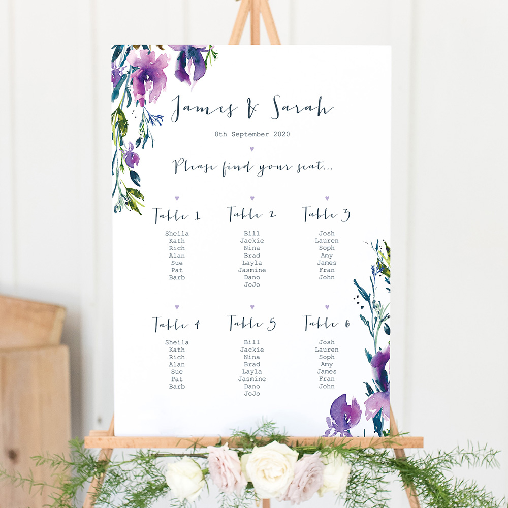 'Midnight Iris' A3 Table Plan | Wedding | Bespoke